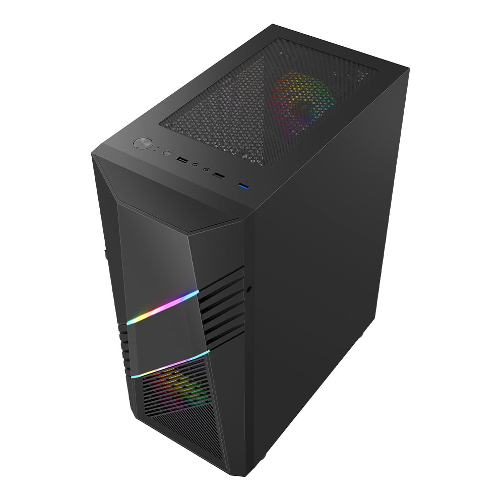 Vida EOS Mid ATX Gaming PC Case, 2x 120mm ARGB LED Fans, LED Stips ...